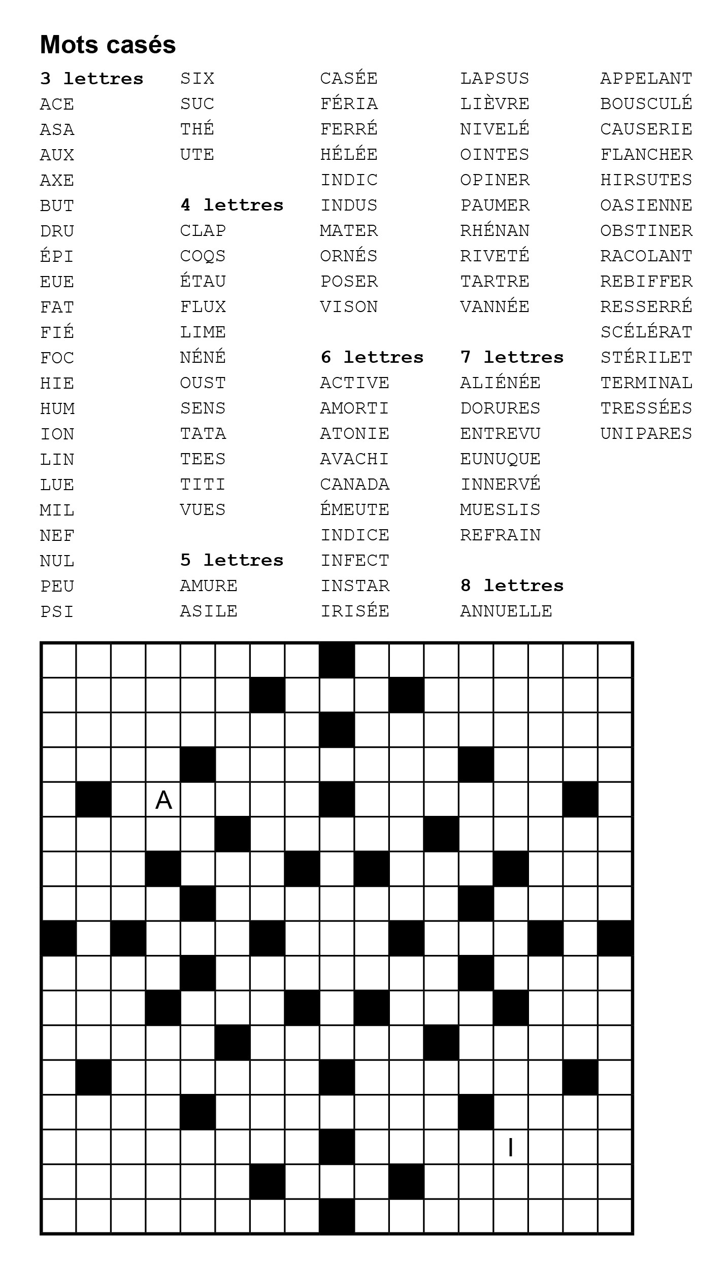 Mots casés 17x17 / Grille n° 4 - Creagame.com